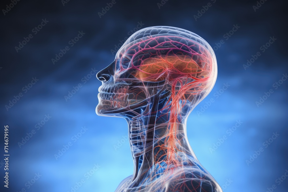 Colorful brain neurons, realm of brain oncology, shadows emerge. Tumors ...