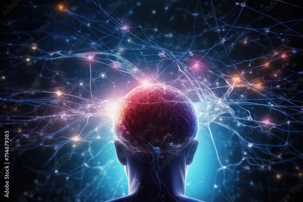 Colorful brain neurons, realm of brain oncology, shadows emerge. Tumors ...