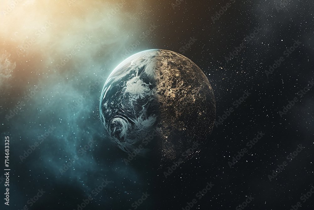 Half polluted earth and other half fresh clean, manipolution image ...