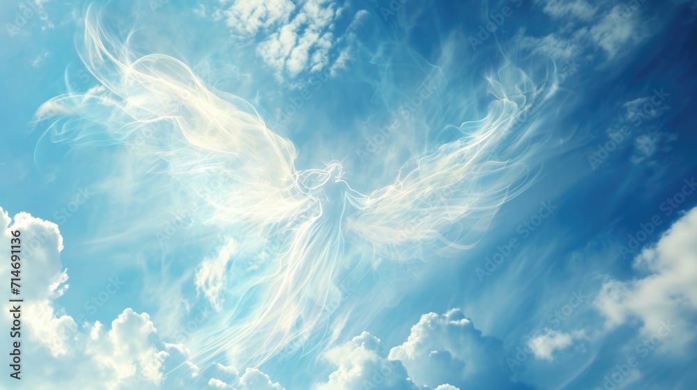 Beautiful white angel spirit in blue sky with cloud Stock Photo | Adobe ...