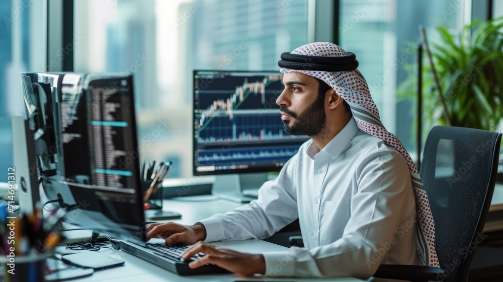 Arab Market Financial Analyst Working in a Research and Development ...