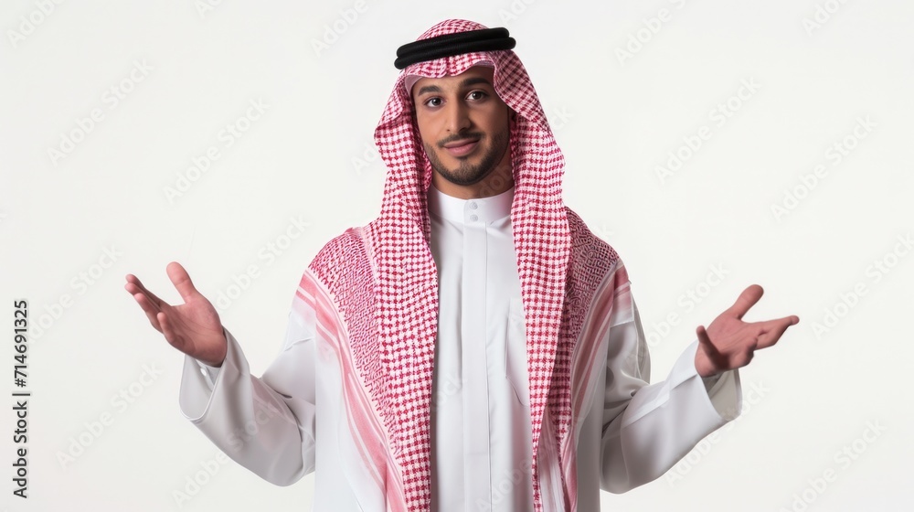 Arab middle eastern Saudi man in traditional formal thobe and Shimagh ...