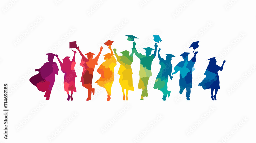 copy space, vector illustration, Happy graduates in graduation caps ...