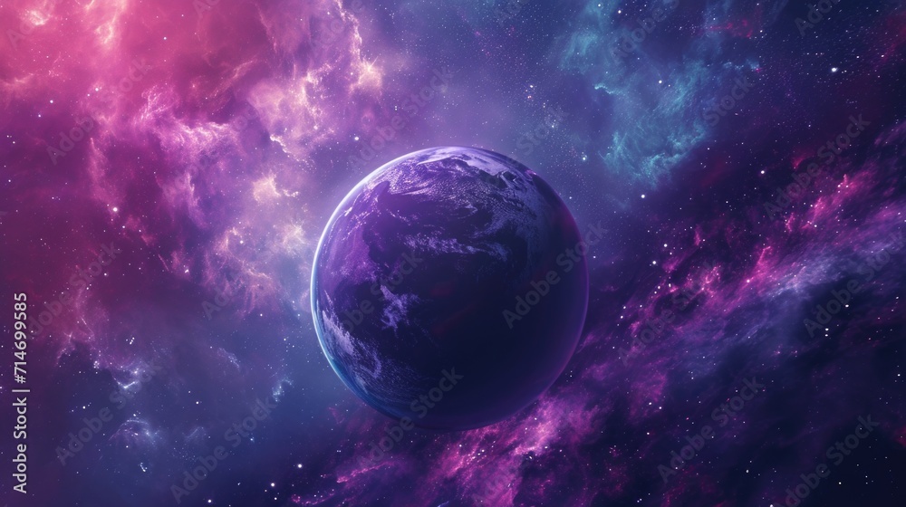 Violet planet .Sunset view from the surface of an alien world ...