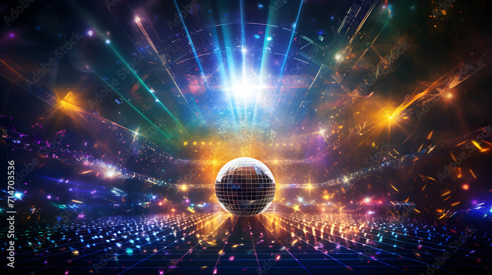 Mirror ball disco lights club dance party glitter background. Disco ...