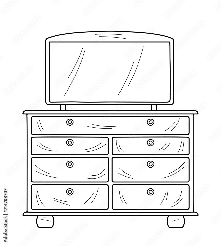 Sketch of a chest of drawers, dresser for a TV. Design piece of ...