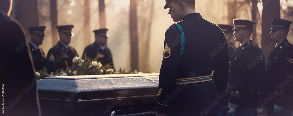 Combat colleagues at farewell ceremony for dead soldier in coffin ...