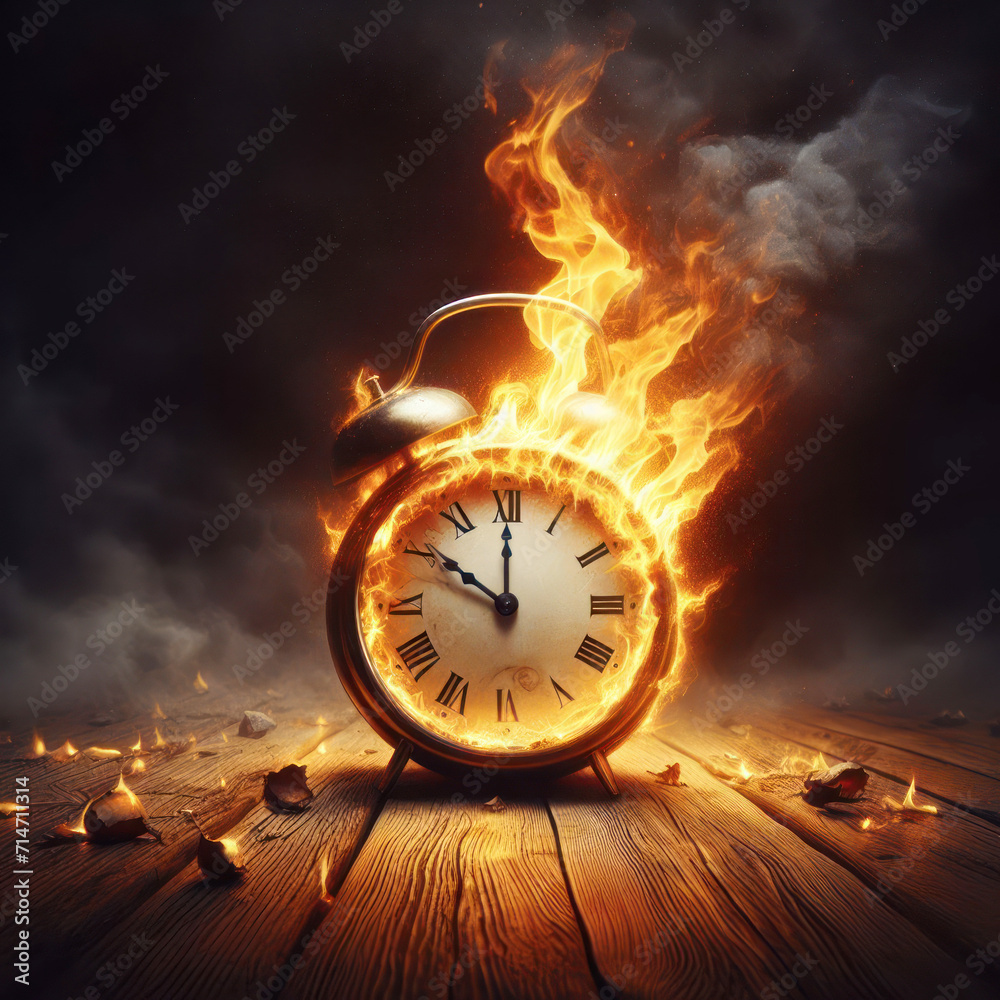 Vintage alarm clock of golden-bronze color and round shape. Depicting ...