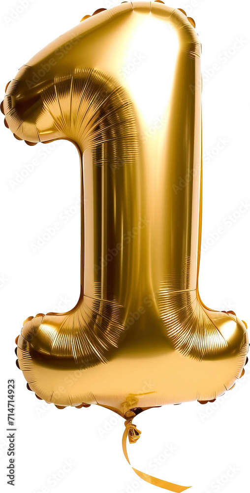 Number " 1 " made from shiny metallic gold number balloon isolated on ...
