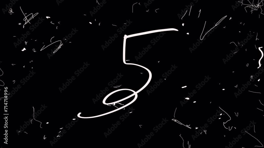 Countdown with numbers and scratches on a black screen. Retro animation ...