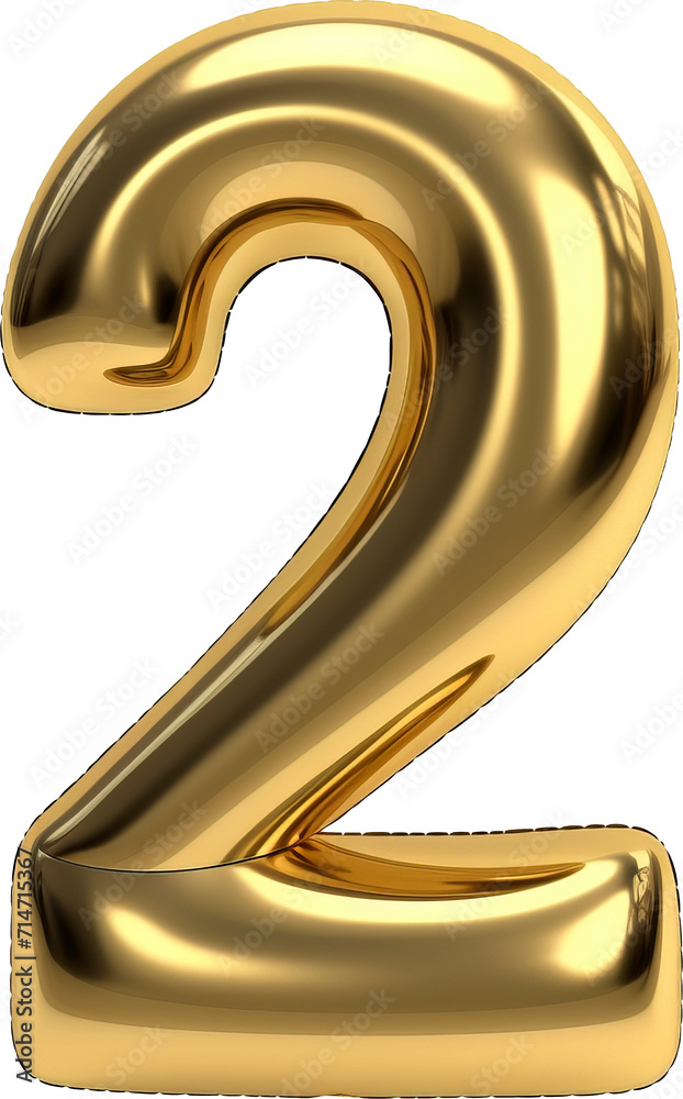 Number "2" made from shiny metallic gold number balloon isolated on ...