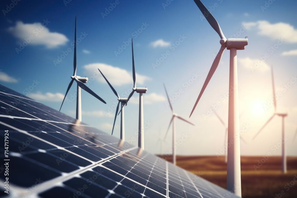 Solar panel and wind energy with wind turbine. Concept for green ...