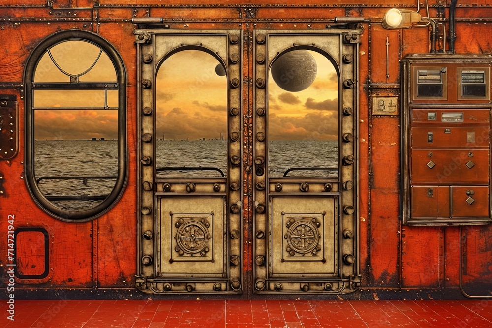 a Vintage abstract image of doors on a boat, portal to another world ...