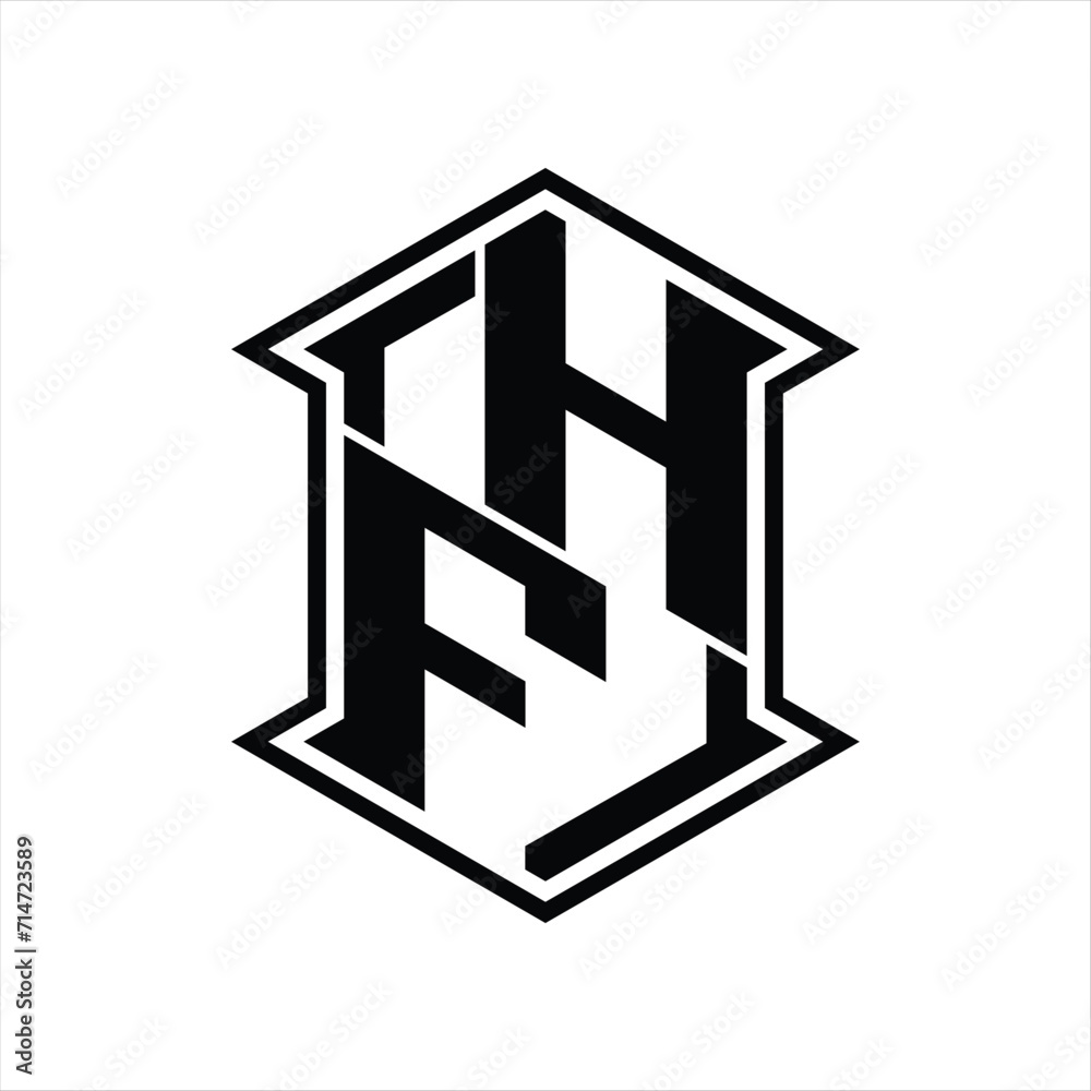 HF Logo monogram hexagon shield shape up and down with sharp corner ...