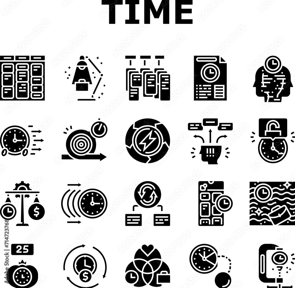 time management clock work icons set vector. business office, watch ... time management clock work icons set vector. business office, watch ...