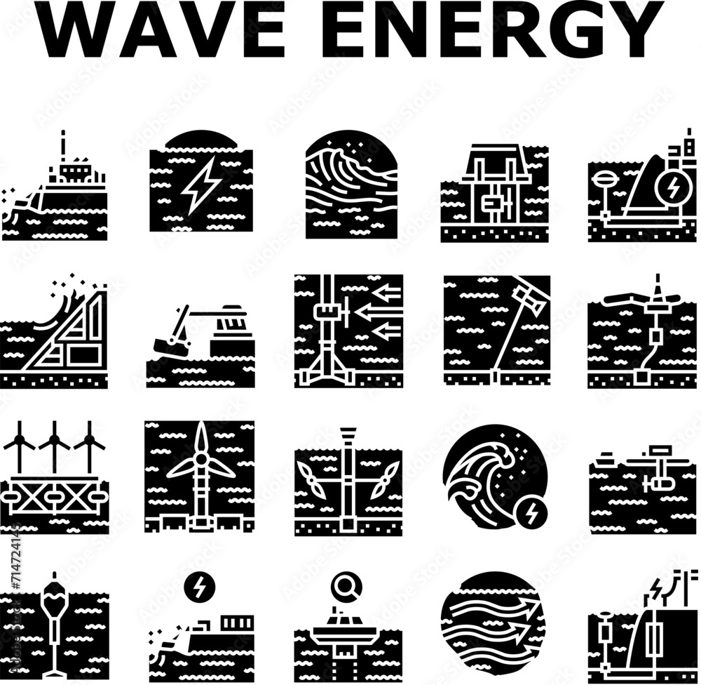 wave energy power tidal icons set vector. sea plant, hydro electric ... wave energy power tidal icons set vector. sea plant, hydro electric ...