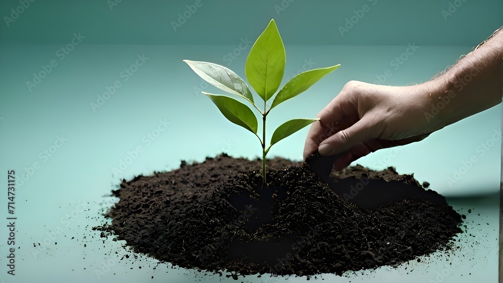 Generative ai. a close up of a person planting a plant, gently ...