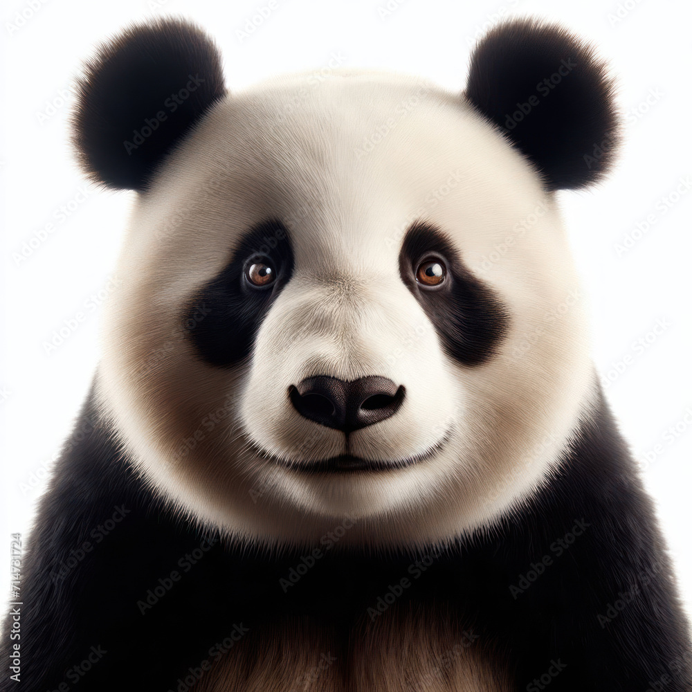 giant panda bear face isolated white background, Ailuropoda melanoleuca ...