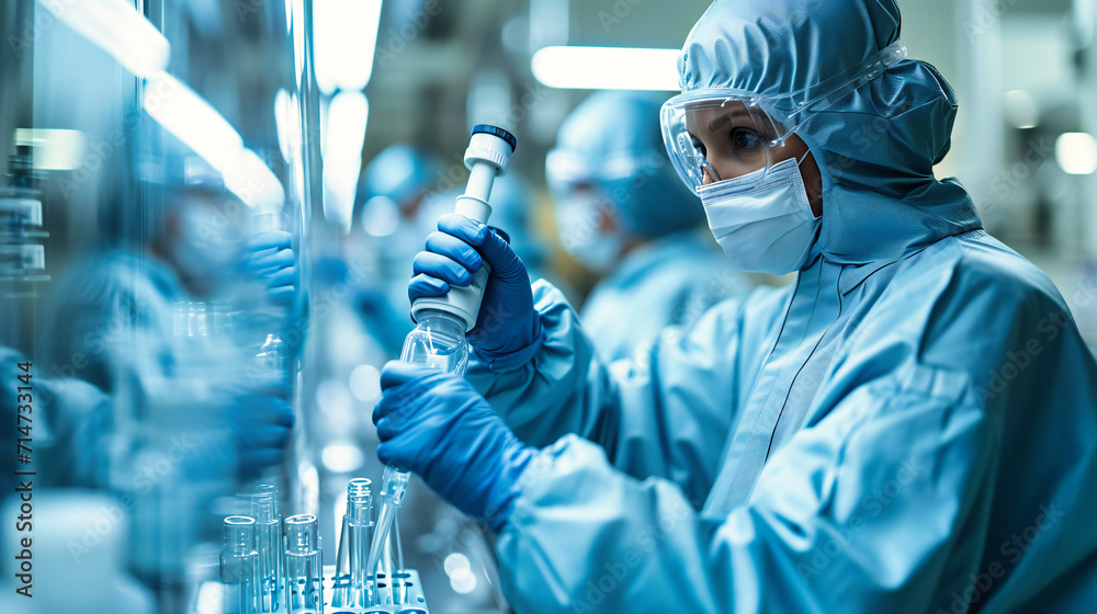 Scientific research and teamwork in a laboratory, with scientists ...