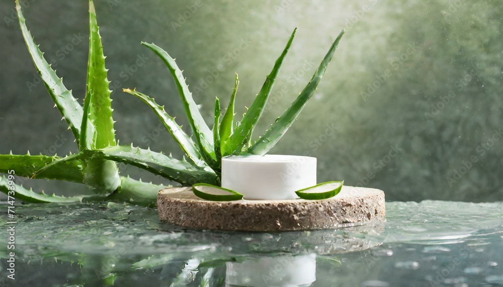 Aloe vera background for natural cosmetics. Aloe vera plant and podium ...
