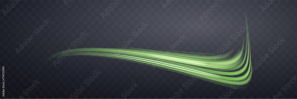 Glowing green lines. Neon realistic energy speed. Abstract light effect ...