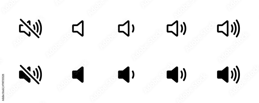 Speaker icon set. volume icon vector. loudspeaker icon vector. Mute and ...
