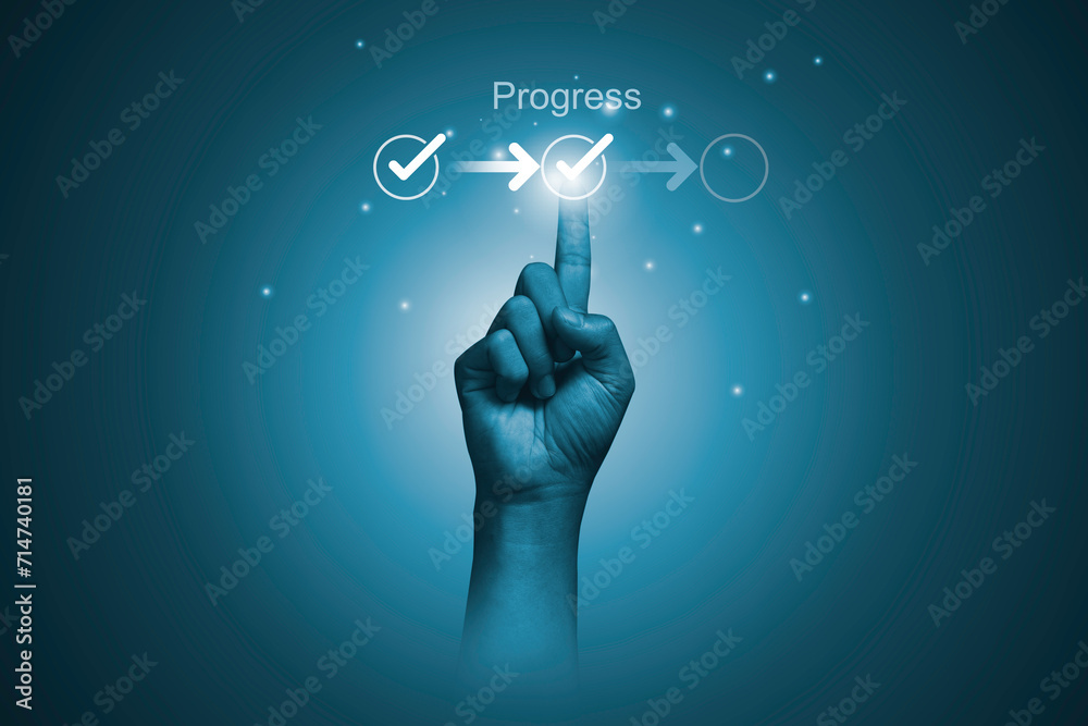 Hand touching to tick correct mark in checklist with progressive ...