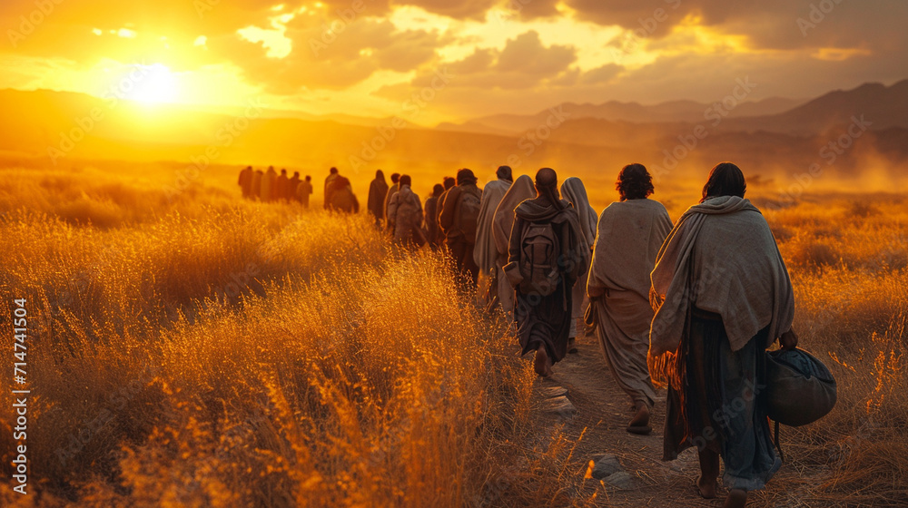 Exodus from Egypt, Moses leads the people of Israel in the desert Stock ...