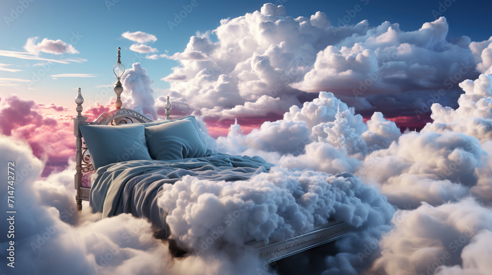 Sleeping on Cloud Nine: Bedside Stand in a Blue Fluffy Cloud ...