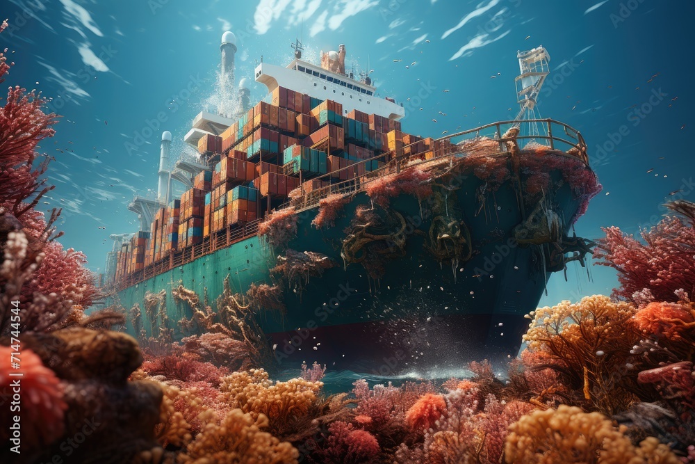 Exploring the vibrant world of the coral reef, a scuba diver marvels at the underwater ecosystem ...