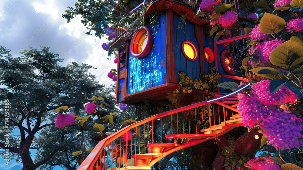 Treehouse Retreat: 3D Model Featuring a High-Tech Treehouse with ...