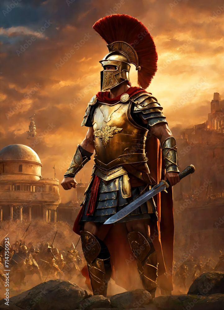 Roman male legionary, legionaries wear helmet with crest, long sword ...