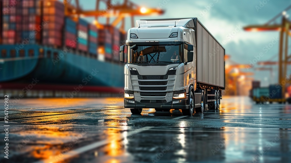 Loading trucks in a warehouse at the dock. Delivery of goods in ...