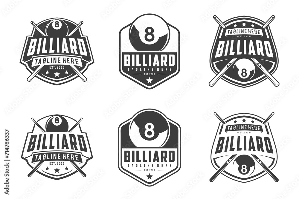 Billiard Design Logo Vector Set, Billiard Club Label Badge Sign Set ...