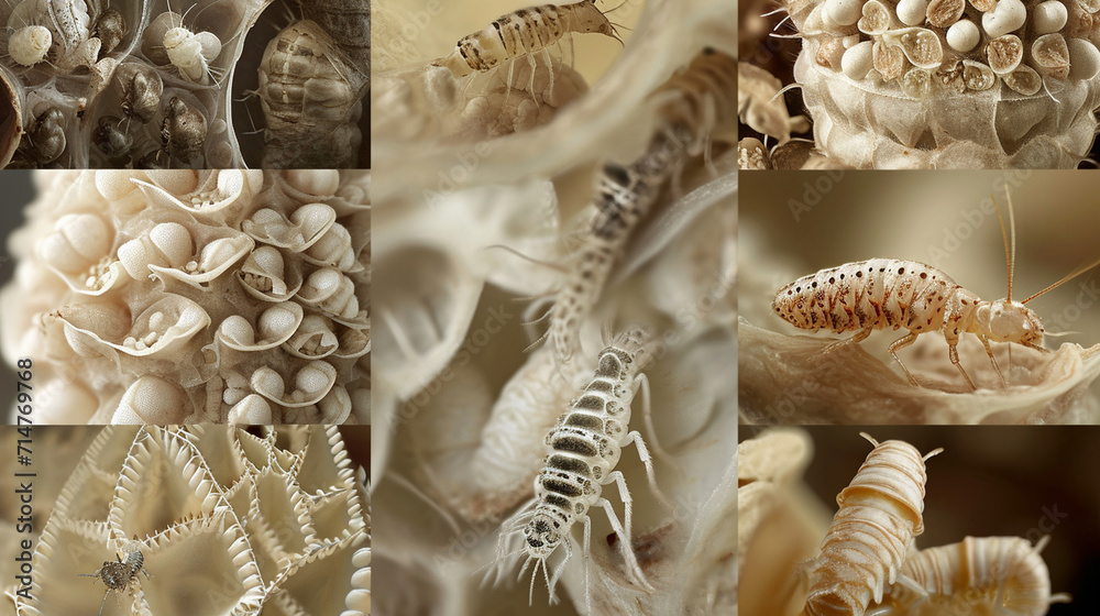 Silkworms in various stages of silk production, from tiny larvae to ...