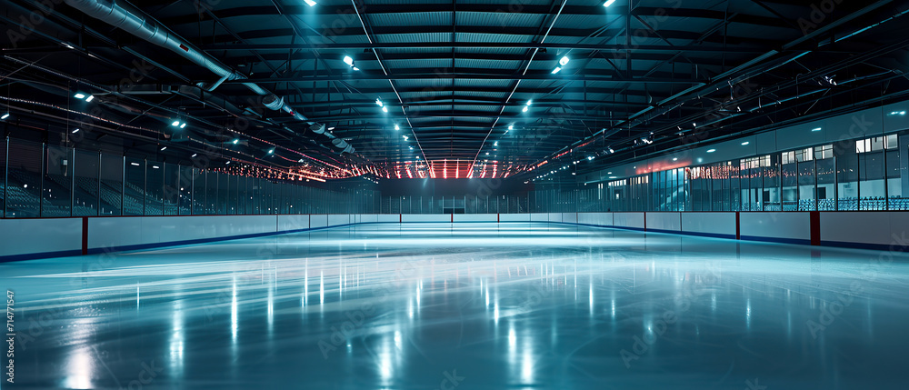 Ice Rink Background. Professional Arena illuminated neon lights ...