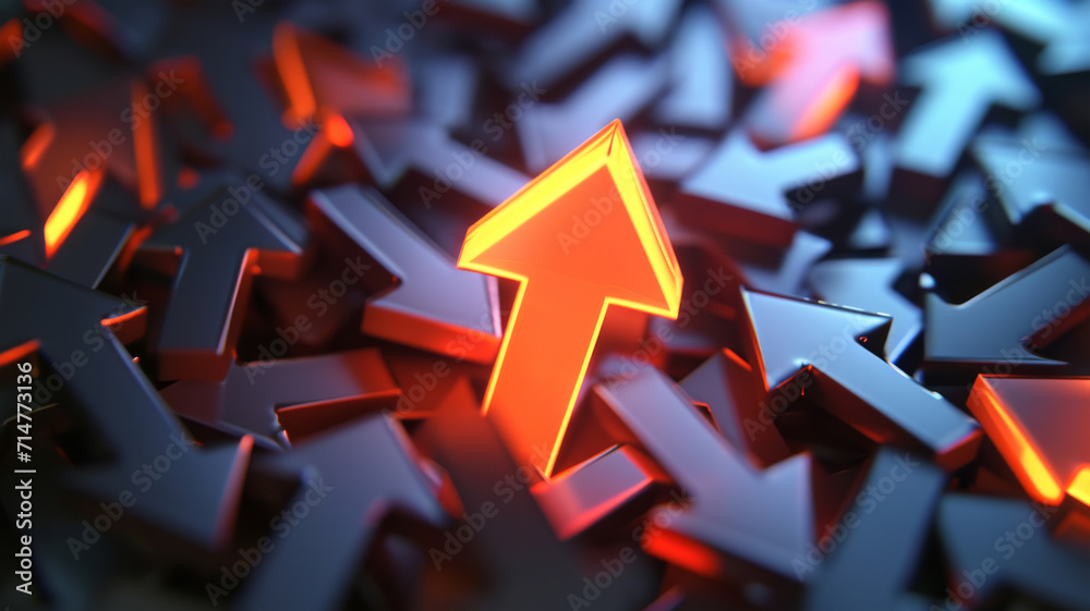 Illuminated Leadership Concept - A Singular Red Arrow Ascending Amongst ...