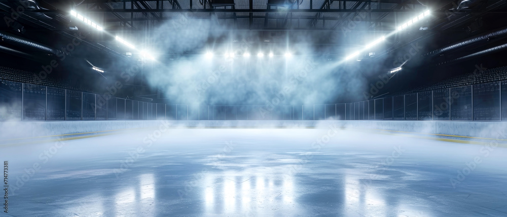 Ice Rink Background. Professional Arena illuminated neon lights ...