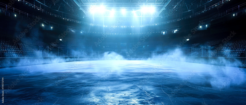Ice Rink Background. Professional Arena illuminated neon lights ...