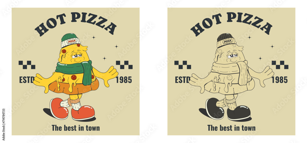 Pizza mascot vintage design. Poster, sticker, print, logo for a ...
