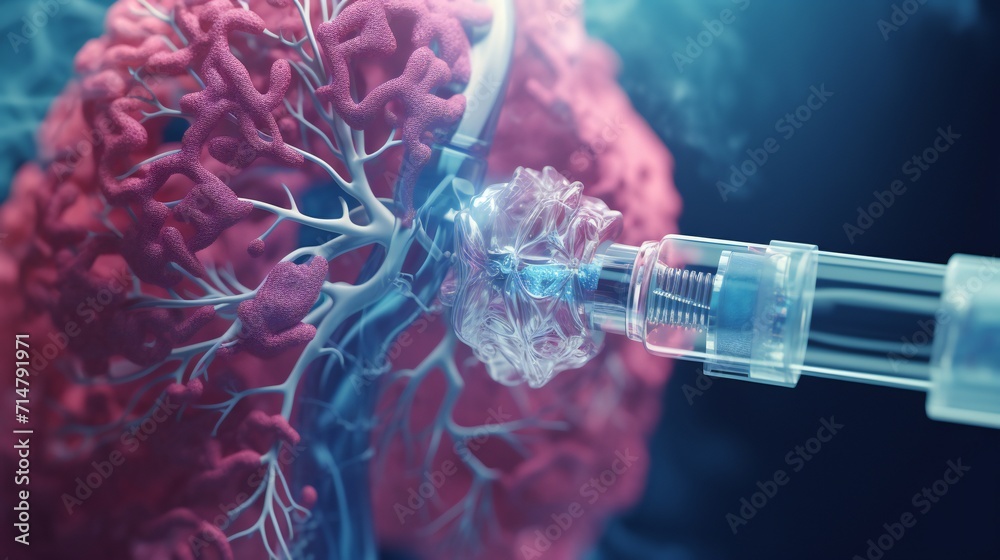Generate A Visually Striking 3d Render Of A Lung Biopsy Needle Entering The Respiratory System