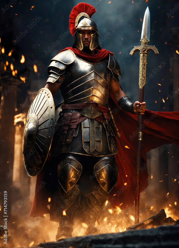 Roman male legionary, legionaries wear helmet with crest, long sword ...