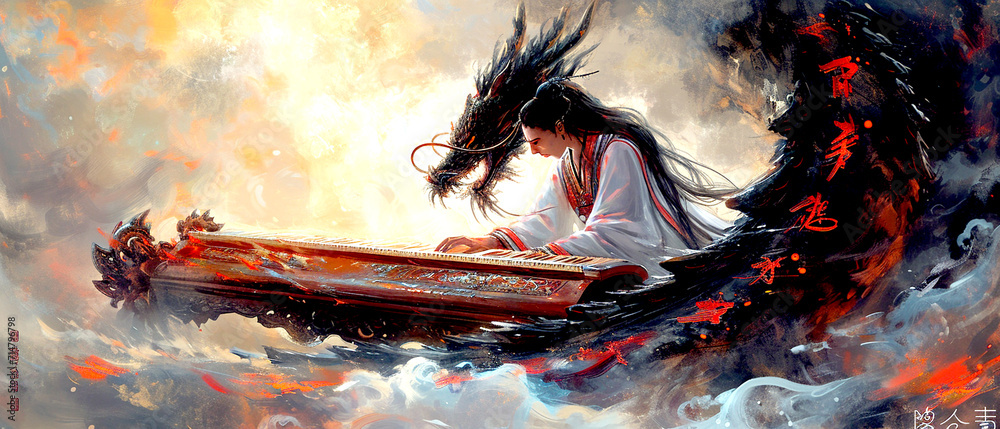 Dragon with Traditional Chinese Musical Instruments, Dragon,Traditional ...