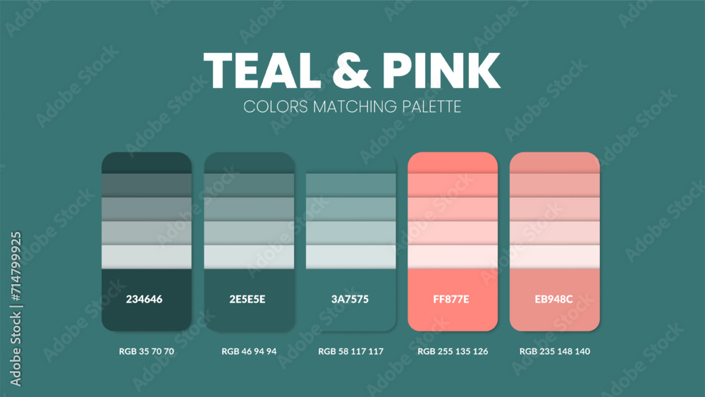 Color palette in Teal and Pink colour theme collections. Color ...