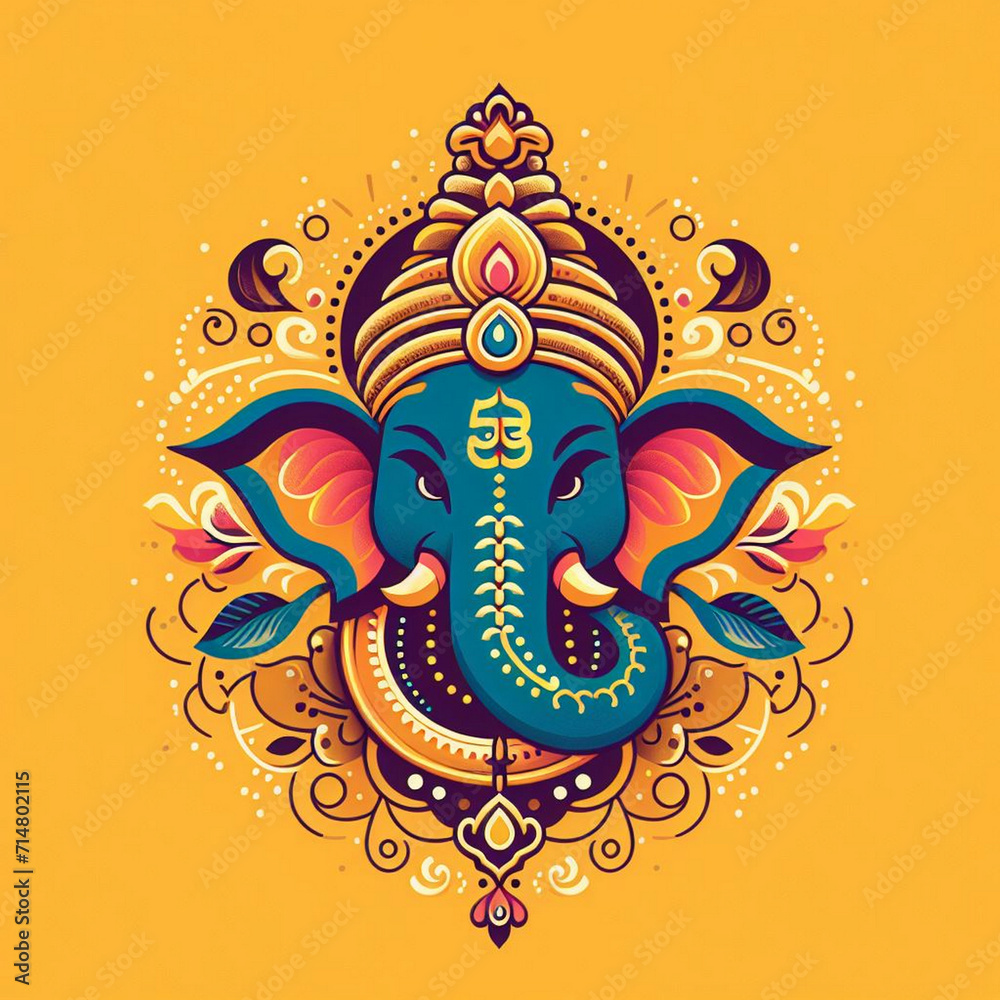 GudiPadwa ganesha head in 2d style with simple background simple color ... GudiPadwa ganesha head in 2d style with simple background simple color ...