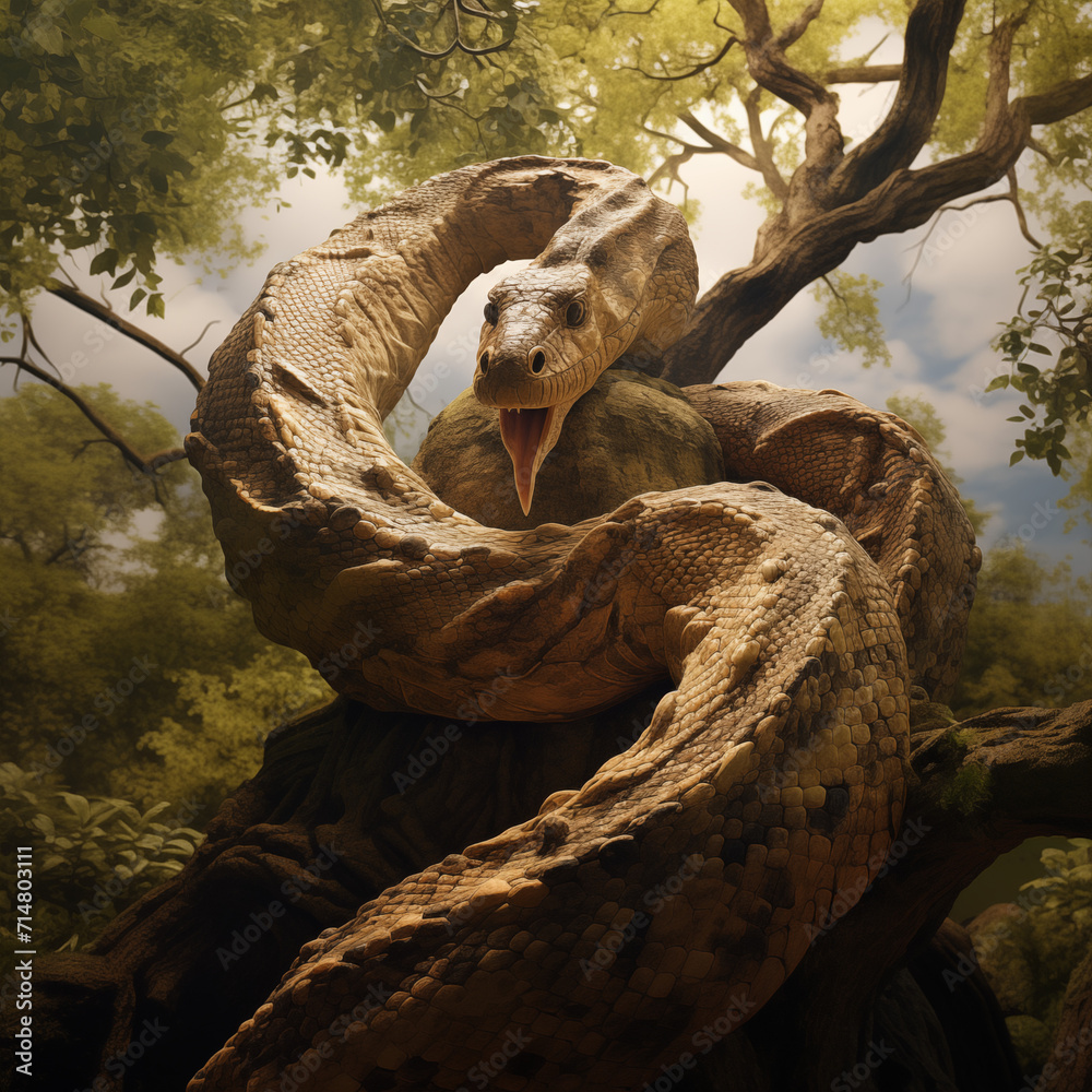 giant snake resting in the tree Stock Illustration | Adobe Stock