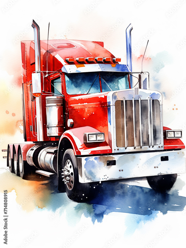 semi truck illustration vintage retro watercolor wallpaper Stock ...
