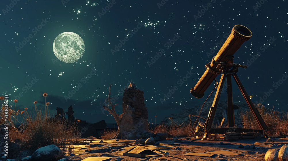 ancient astronomer studying celestial bodies, with a star-studded night ...