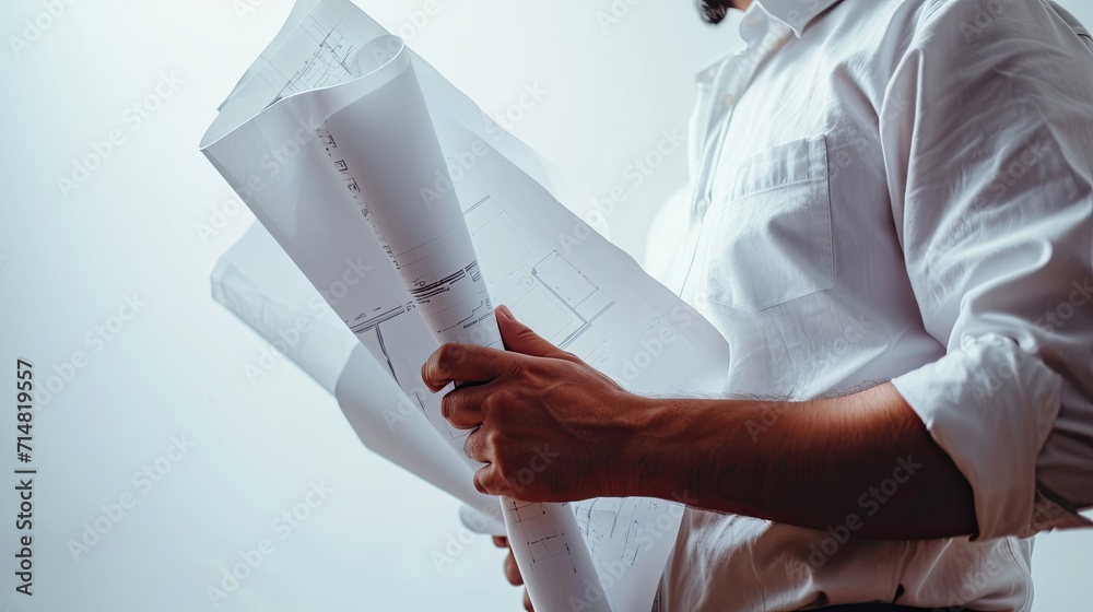 full-body shot a man as civil engineer stand on the white background ...
