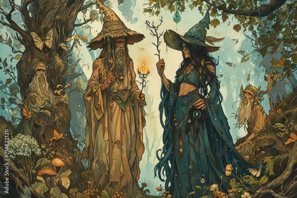 Mystical forest shamans, communing with nature spirits and harnessing ...